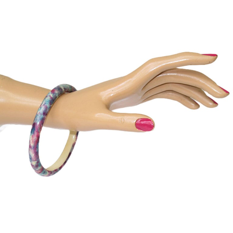 French Art Deco Celluloid Bracelet Bangle with Blue and Pink Sponge ...
