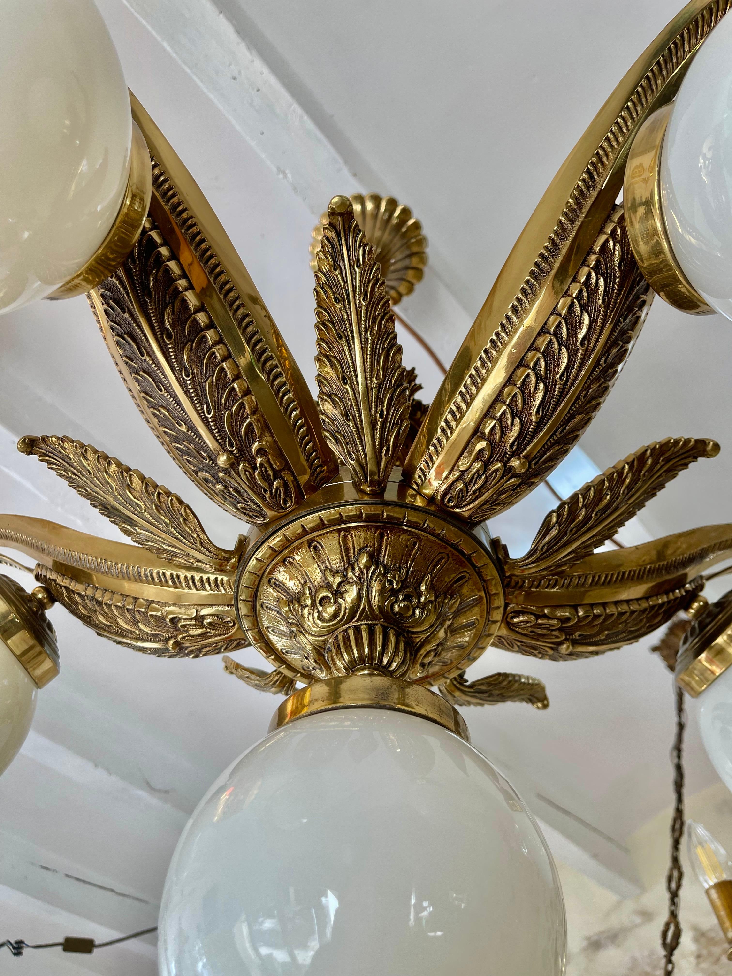 French Art Deco Chandelier Gilt Bronze and original Glass Starburst ...