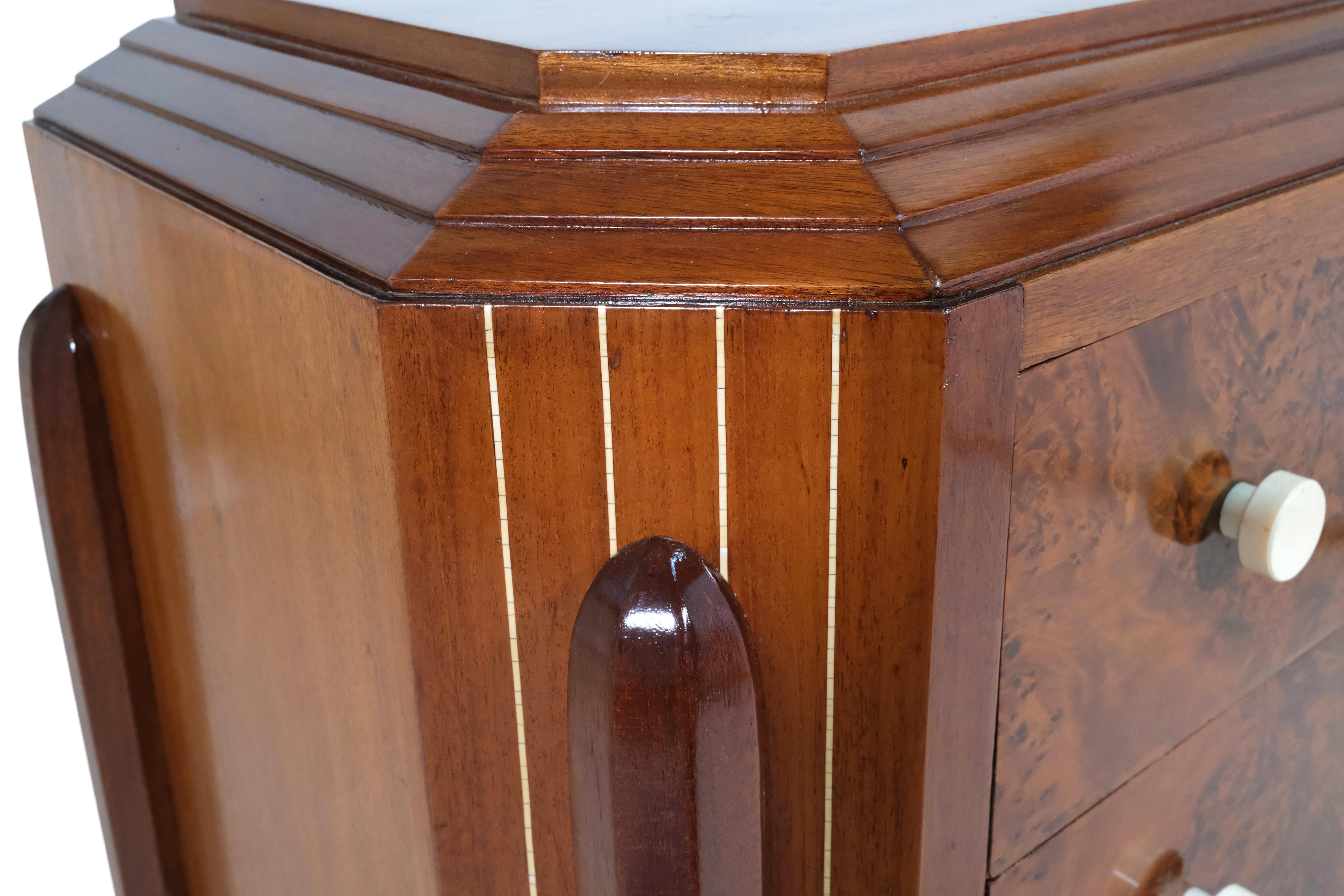 French Art Deco Chest Of Drawers in Mahogany and Thuja with Floral ...