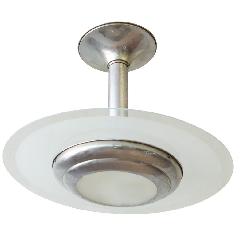 French Art Deco Chrome and Frosted Glass Ceiling Fixture For Sale at ...