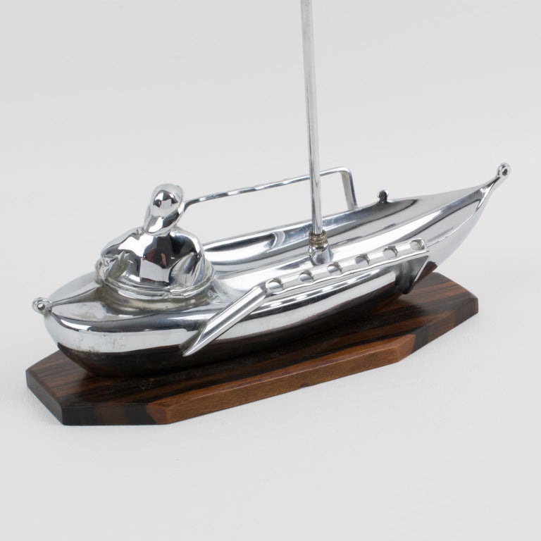 Art Deco Chrome and Macassar Wood Miniature Boat Cocktail Picks, France ...
