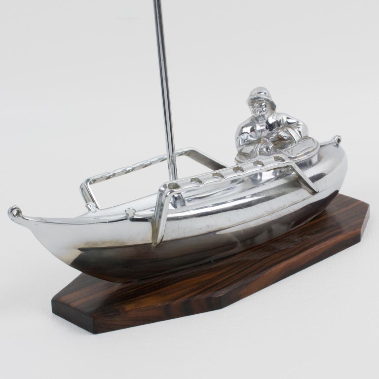 Art Deco Chrome and Macassar Wood Miniature Boat Cocktail Picks, France ...