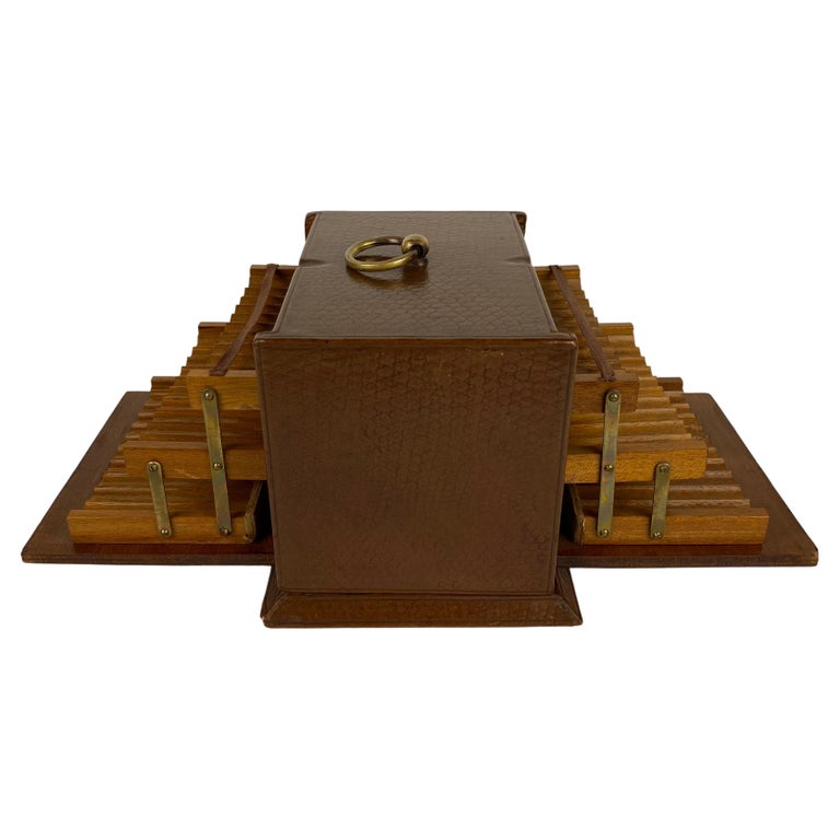 French Art Deco Cigarette Box, Walnut Wood and Leather For Sale at 1stDibs