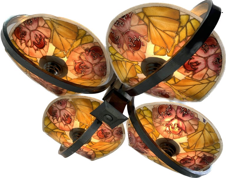 French Art Déco Colored Glass Chandelier For Sale at 1stDibs