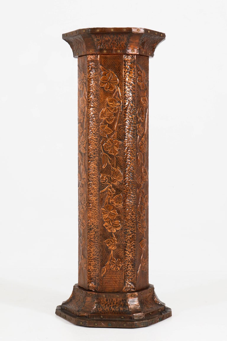 French Art Deco Copper Pedestal with Flowers, 1930s at 1stDibs