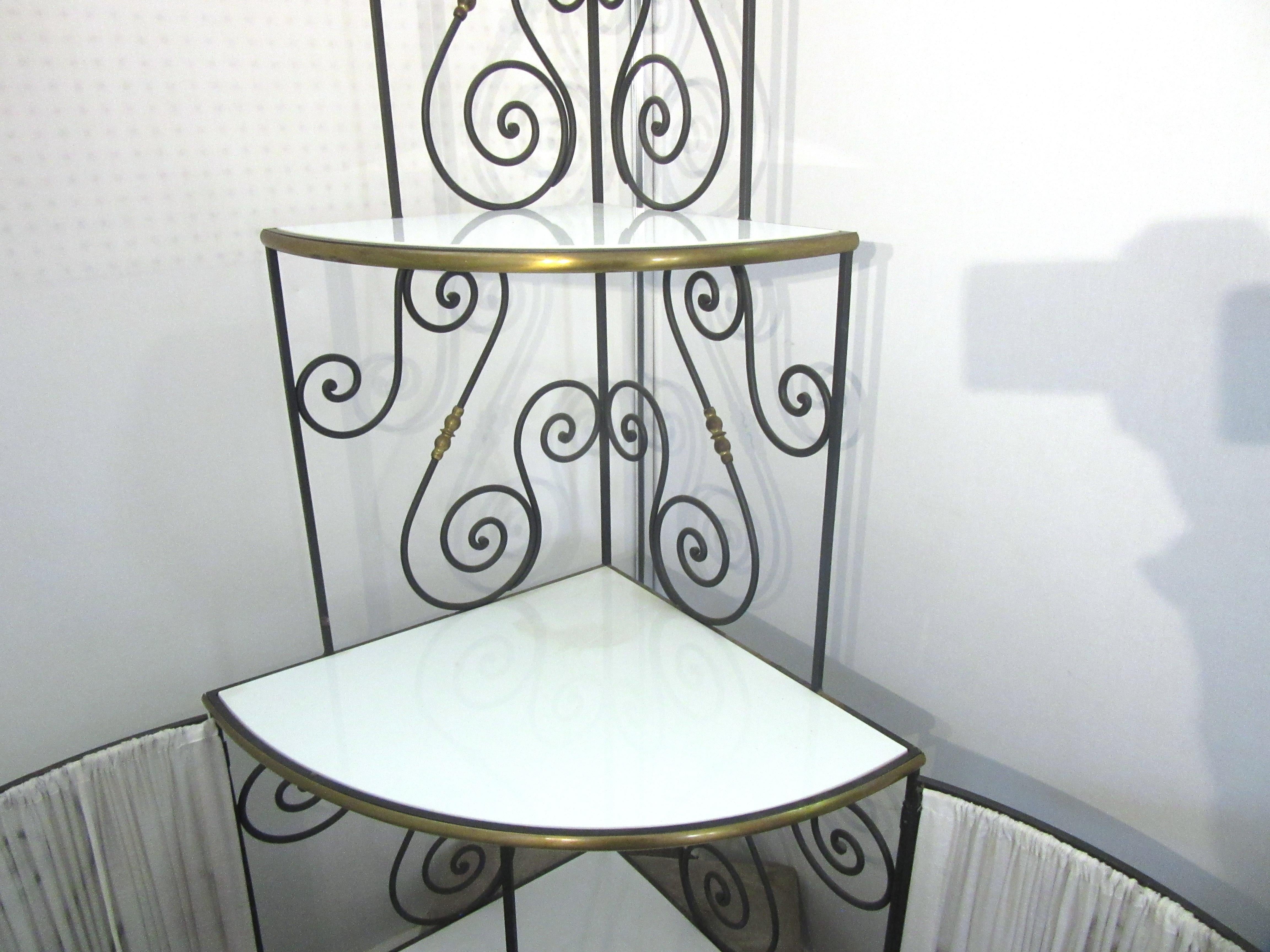 French Art Deco Corner Baker's Rack in Metal with Milk Glass Shelves ...