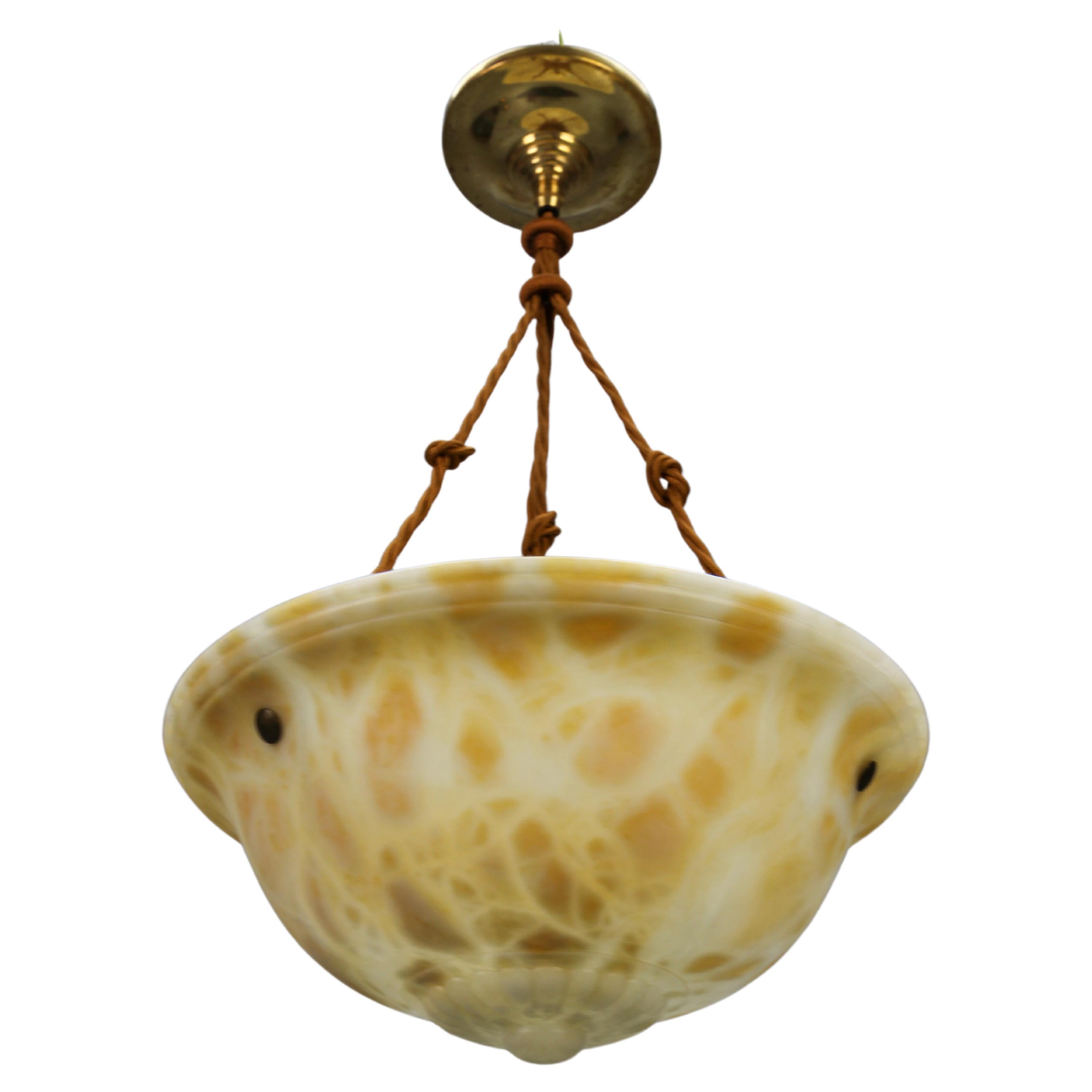 French Carved Veined Alabaster Ceiling Light with Matching Canopy ...
