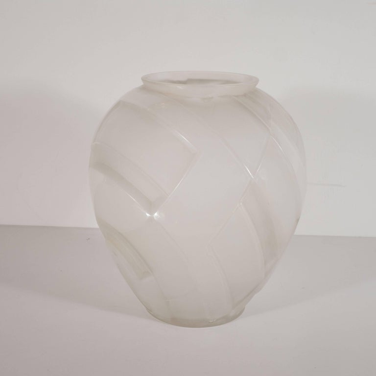 French Art Deco Cubist Vase in Translucent and Frosted Glass by Andre ...