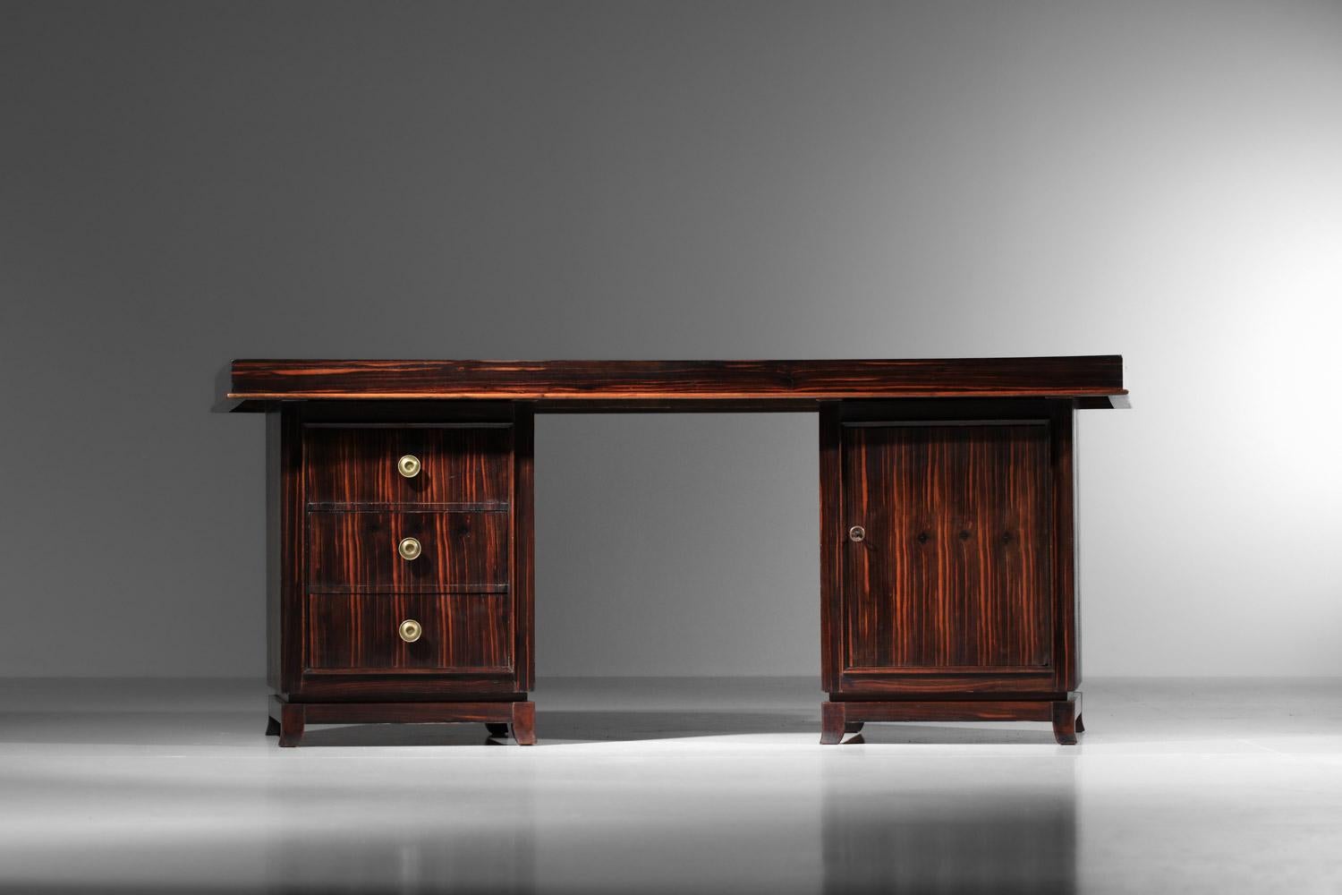 French Art Deco curved desk in solid wood For Sale at 1stDibs