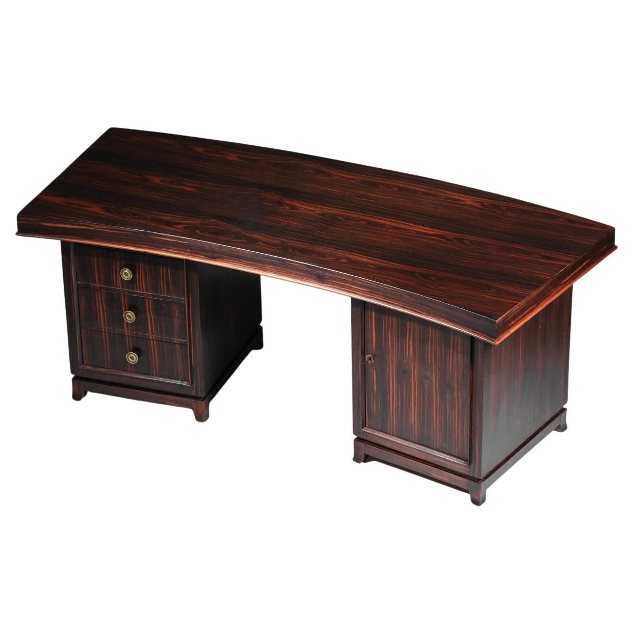 French Art Deco curved desk in solid wood For Sale at 1stDibs