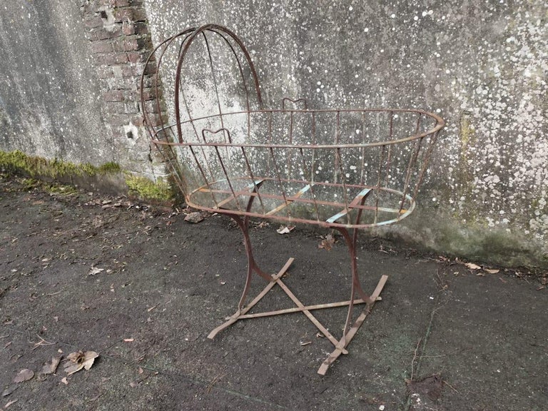 French Art Deco Decorative Iron Cot or Cradle with Canopy on Gentle ...