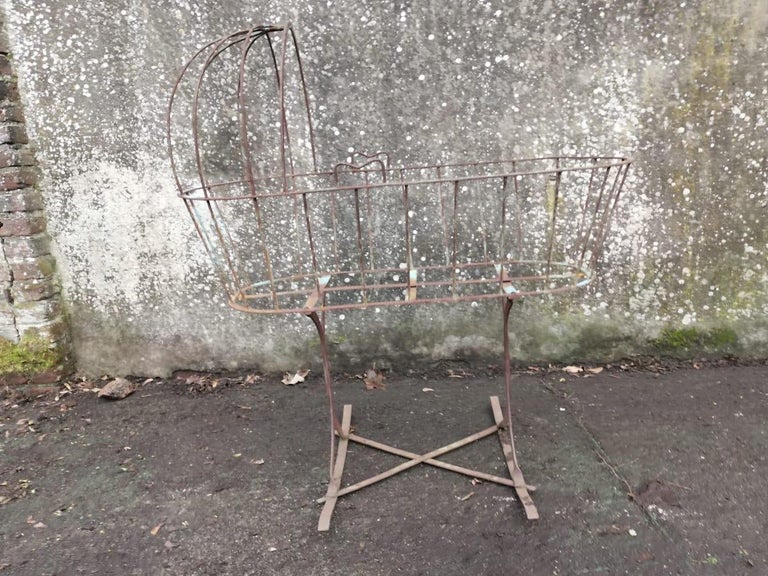 French Art Deco Decorative Iron Cot or Cradle with Canopy on Gentle ...