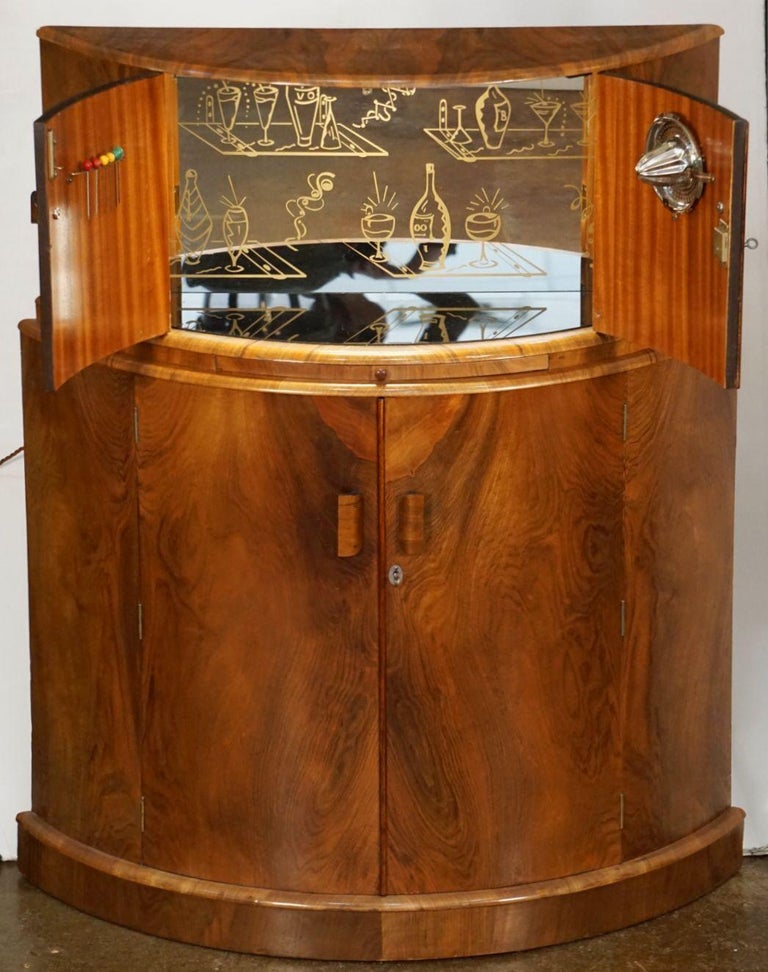 French Art Deco Demilune Bar or Cocktail Cabinet of Walnut at 1stDibs