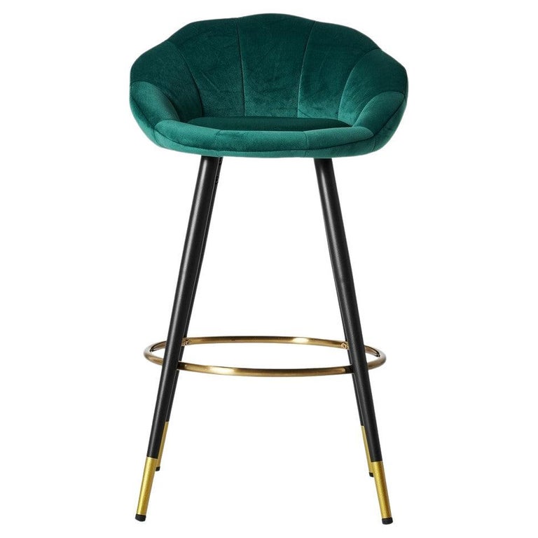 French Art Deco Design Style Velvet and Brass Finishes Bar Stool For ...