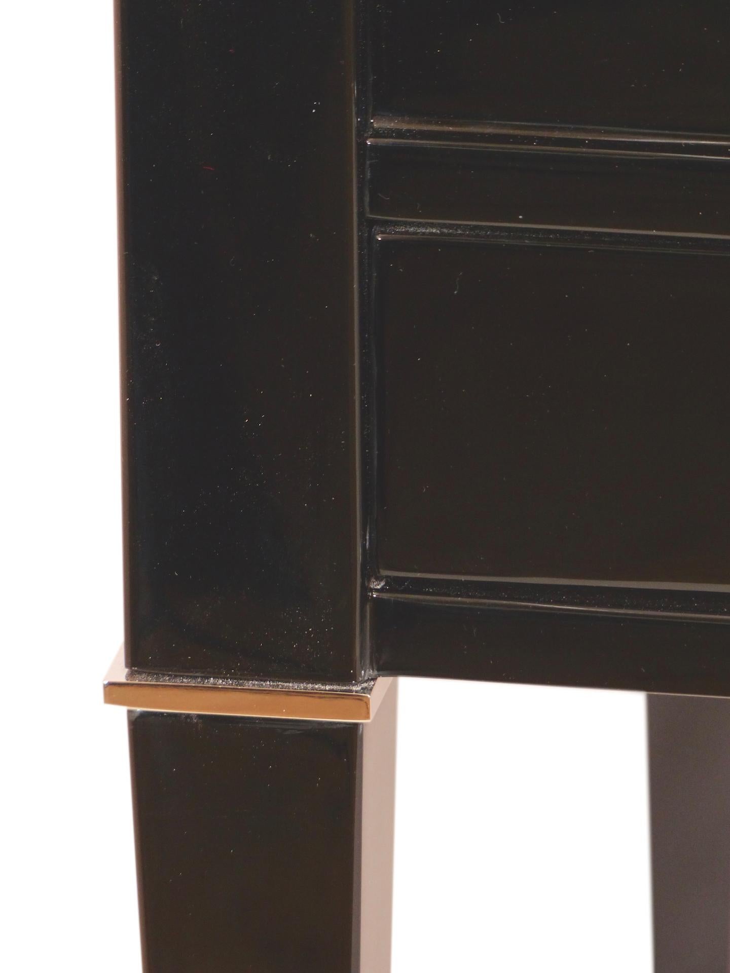 French Art Deco Desk with Thin Drawers and Metal Sabots in Black Piano ...