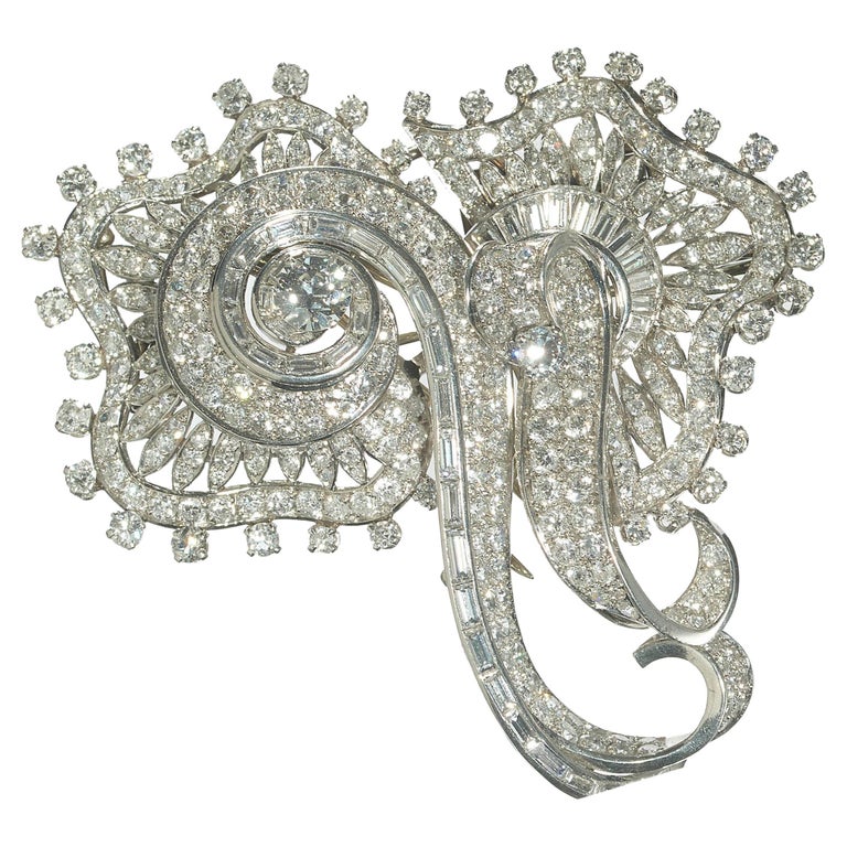 French Art Deco Diamond and Platinum Double Clip Brooch, Circa 1930 For ...