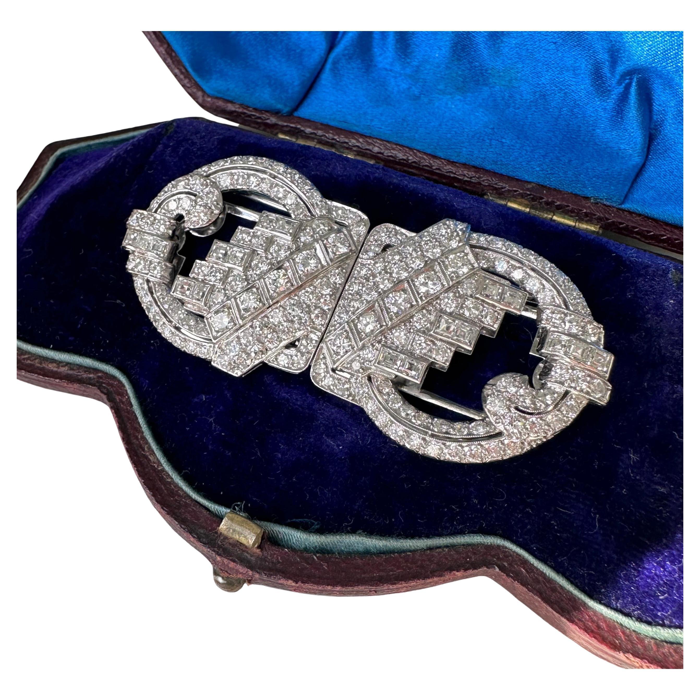 Art Deco Diamond and Sapphire Dress Clips at 1stDibs
