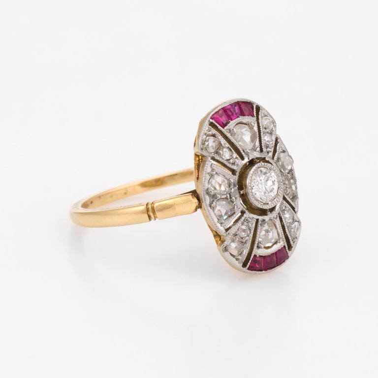 French Art Deco Diamond Ruby Ring Antique 18k Gold Platinum Vintage ...