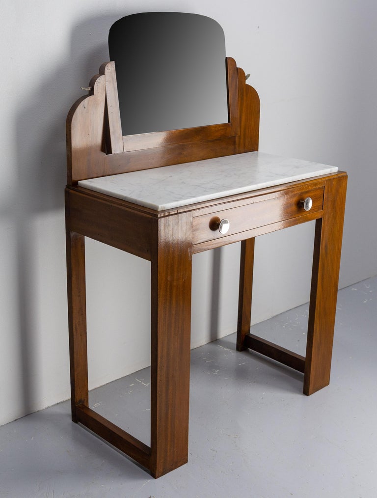 French Art Deco Dressing Table Vanity Unit Marble and Mirror, 1936 For ...