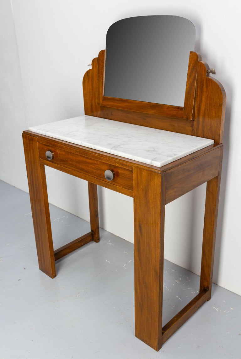 French Art Deco Dressing Table Vanity Unit Marble and Mirror, 1936 For ...