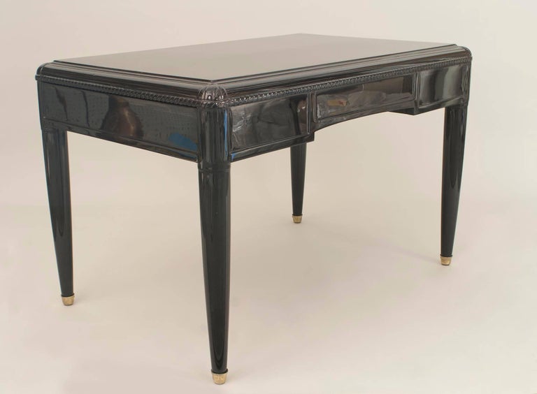 French Art Deco Ebonized Desk with Carved Corners and Apron at 1stDibs