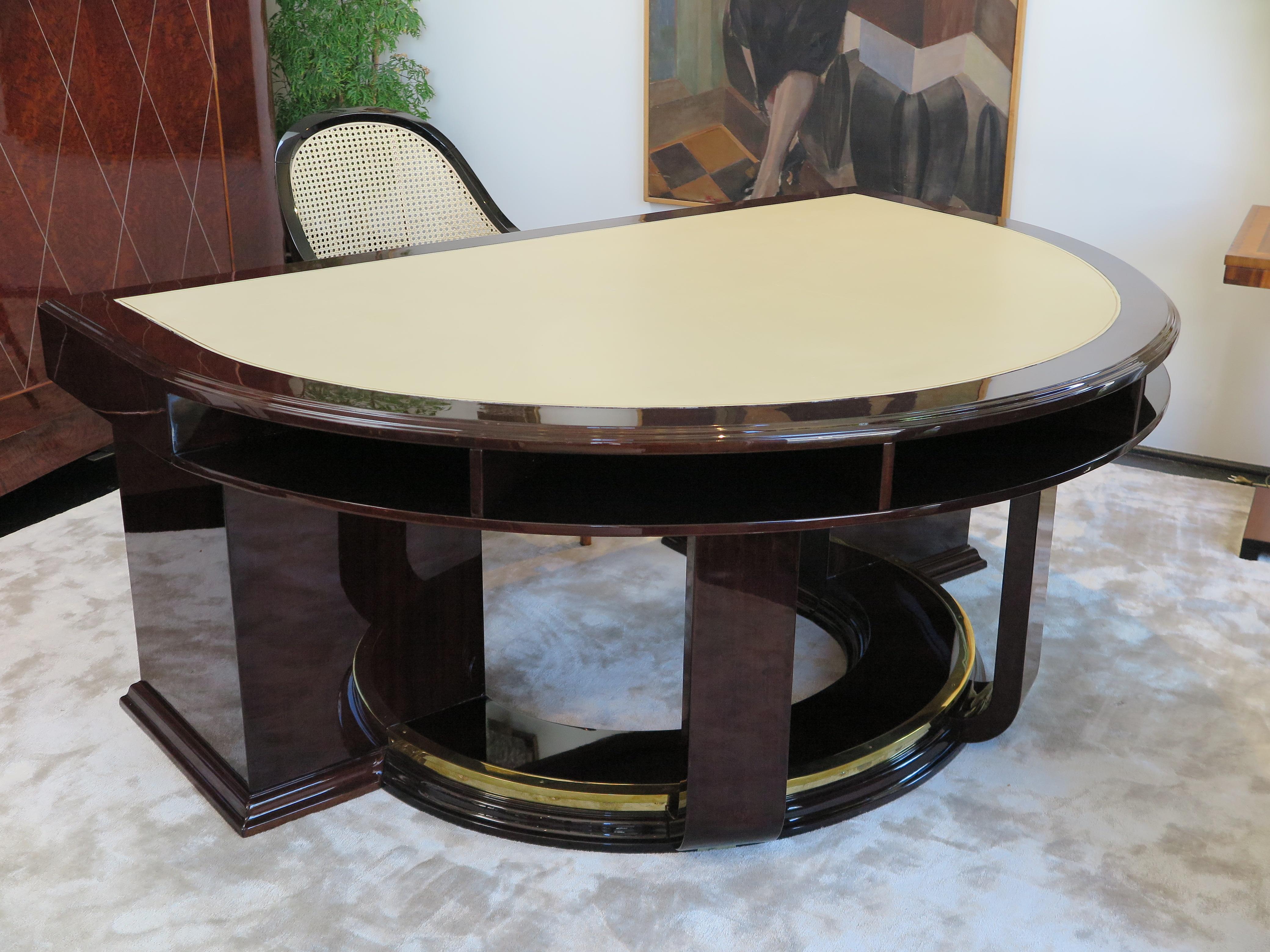 French Art Deco Executive Demi-Lune Desk in Dark Mahogany at 1stDibs