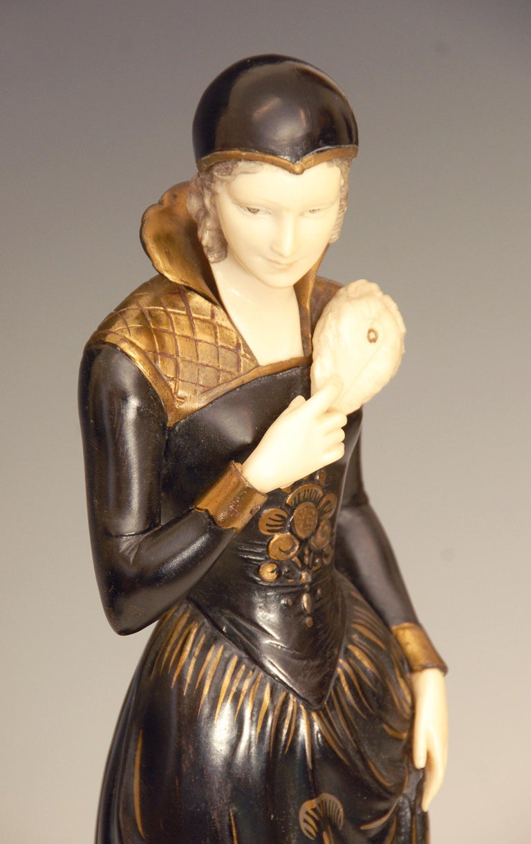 French Art Deco Figure of a Lady Descending a Marble Staircase by E ...