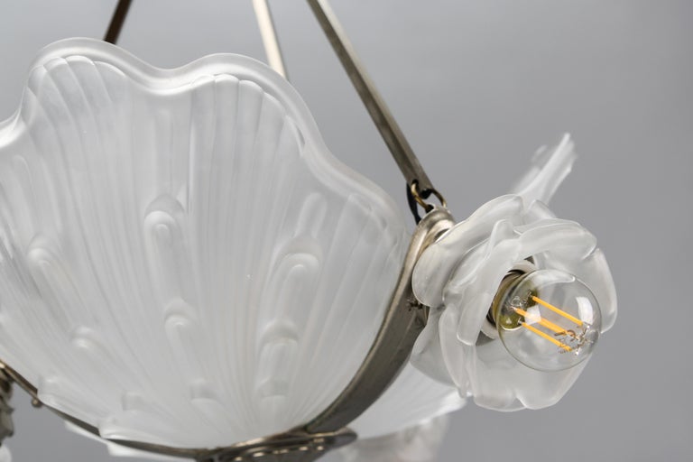 French Art Deco Four-Light White Frosted Glass Shell Chandelier, 1930s ...