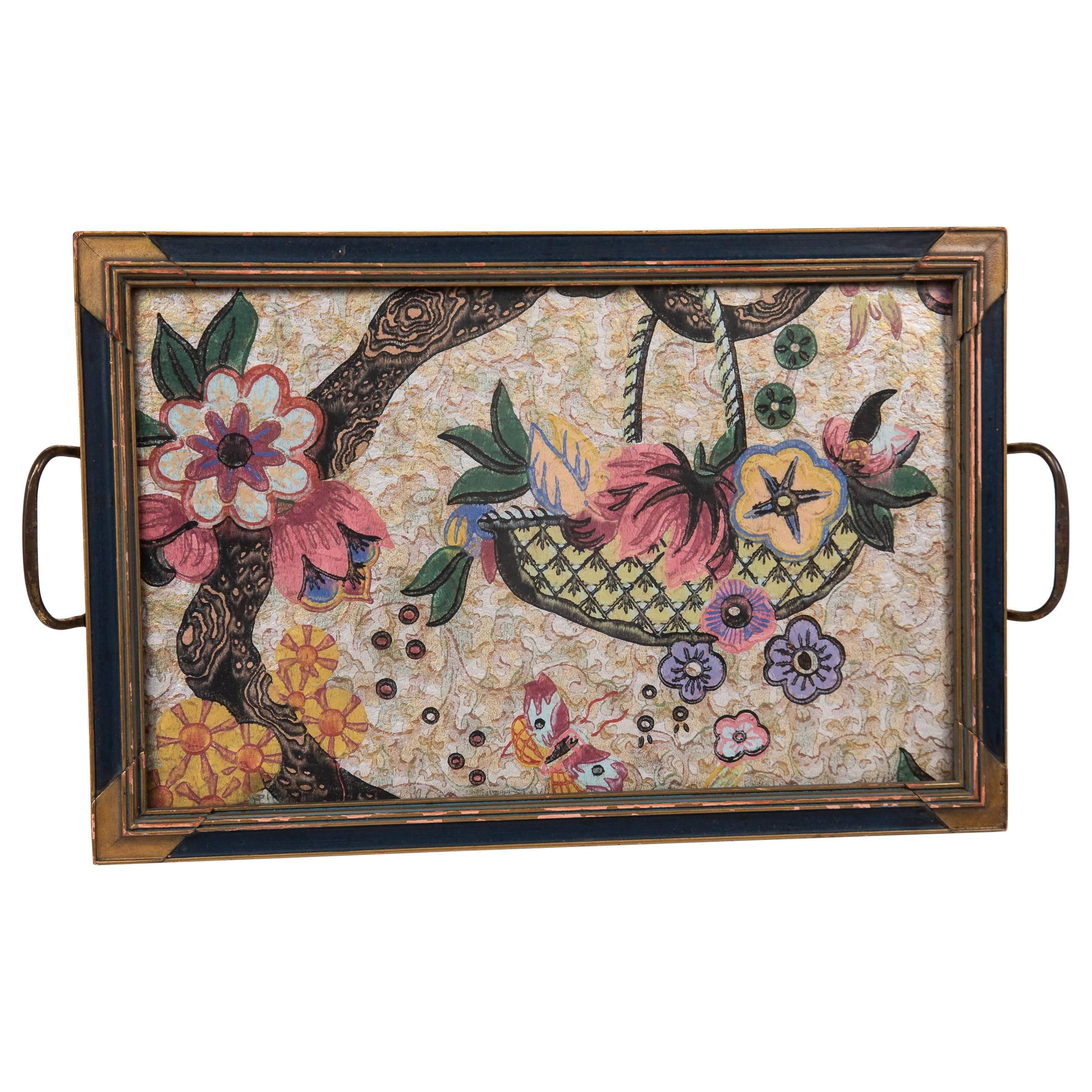 French Art Deco Framed Silkscreen Art Paper Bar / Serving Tray at ...