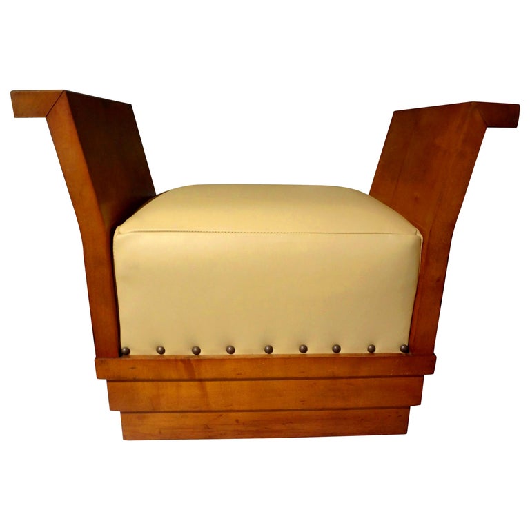French Art Deco Geometric Ottoman Upholstered in Leather For Sale at ...
