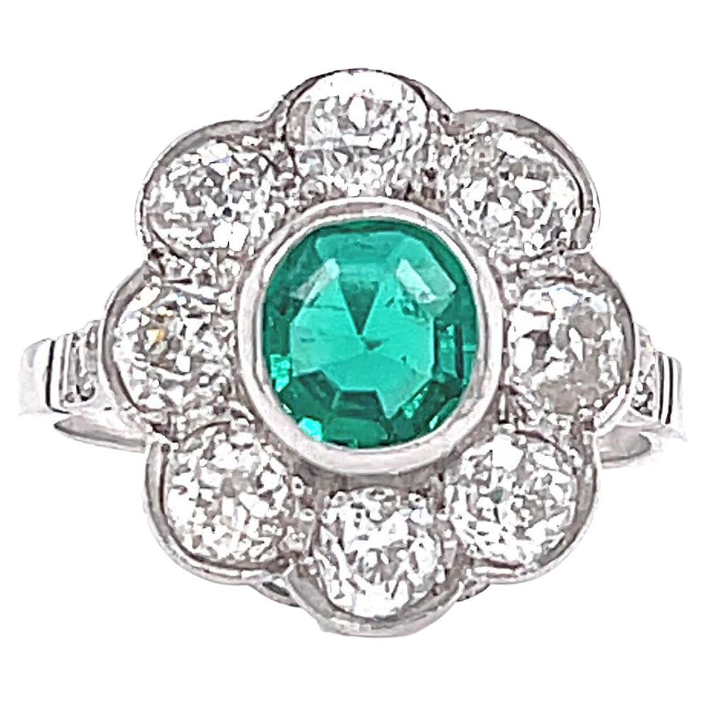 French Art Deco Ruby Diamond Ring of Cluster Design at 1stDibs