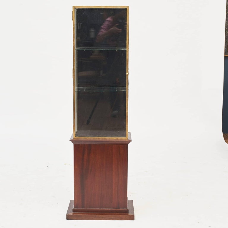 French Art Deco Glass and Brass Showcase, Mahogany Stand, France, C ...