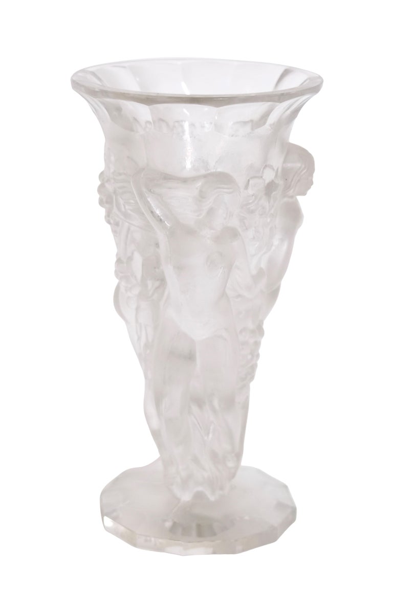 French Art Deco Glass Vase with Dancer Figures All Around by Verlys ...