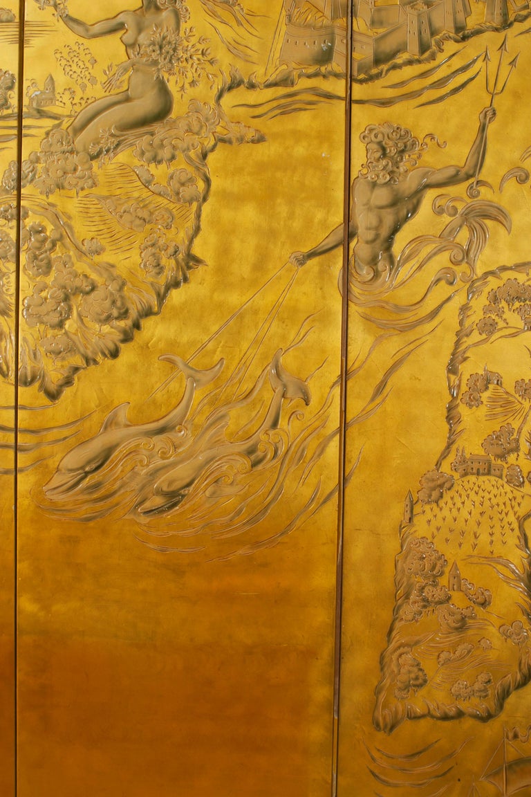 French Art Deco Gold Lacquered Screen by JP Meunier For Sale at 1stDibs
