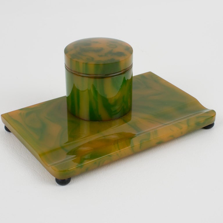 French Art Deco Green Catalin Bakelite Desk Set, 6 pieces at 1stDibs