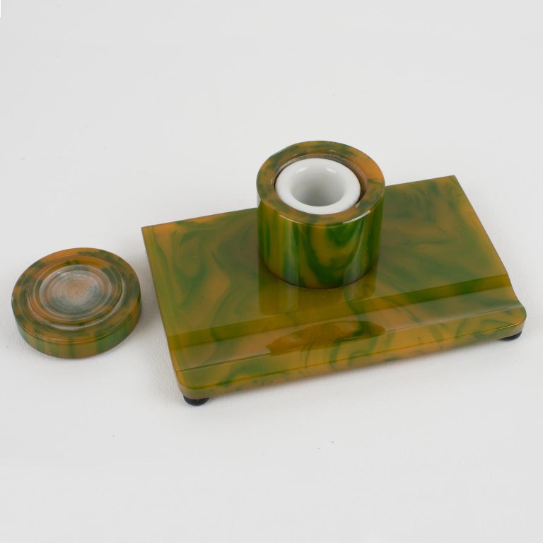 French Art Deco Green Catalin Bakelite Desk Set, 6 pieces at 1stDibs