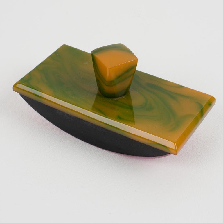 French Art Deco Green Catalin Bakelite Desk Set, 6 pieces at 1stDibs