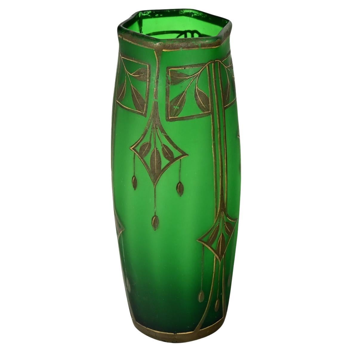 French Art Deco Green Glass Vase For Sale at 1stDibs
