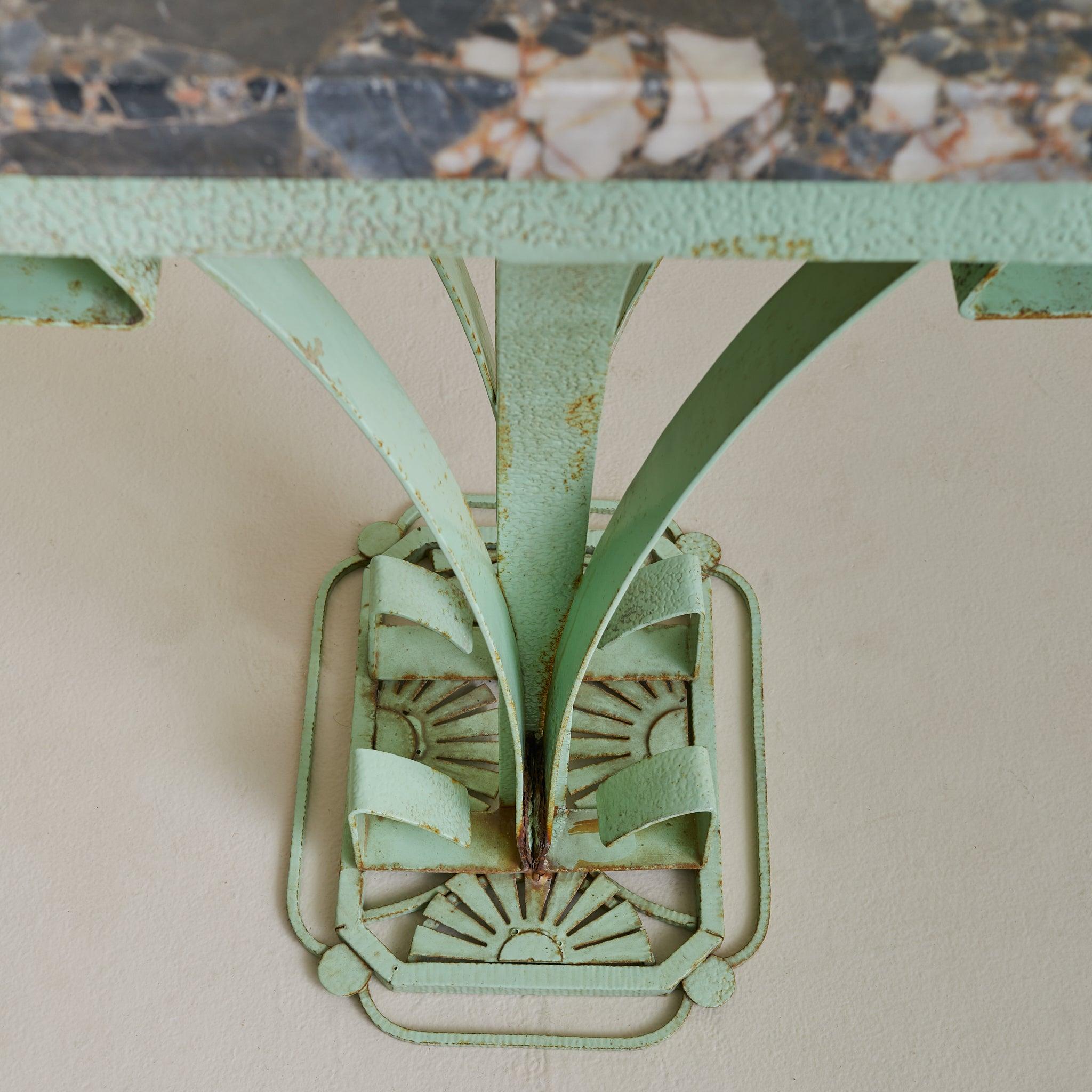 French Art Deco Green Iron Side Table with Marble Top, 1930s For Sale ...