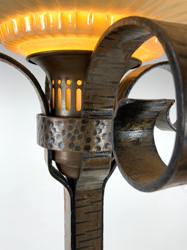 French Art Deco Hand-Hammered Wrought Iron (Fer Forgé Martelé) Floor ...