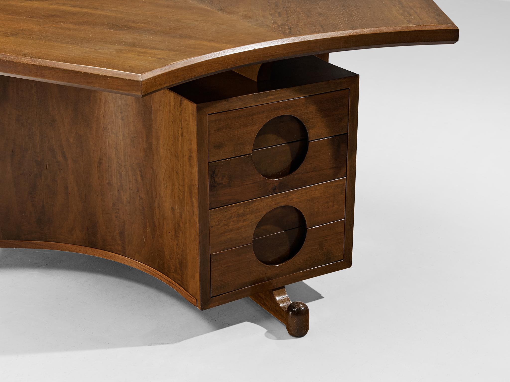 French Art Deco Hexagonal Desk in Walnut For Sale at 1stDibs
