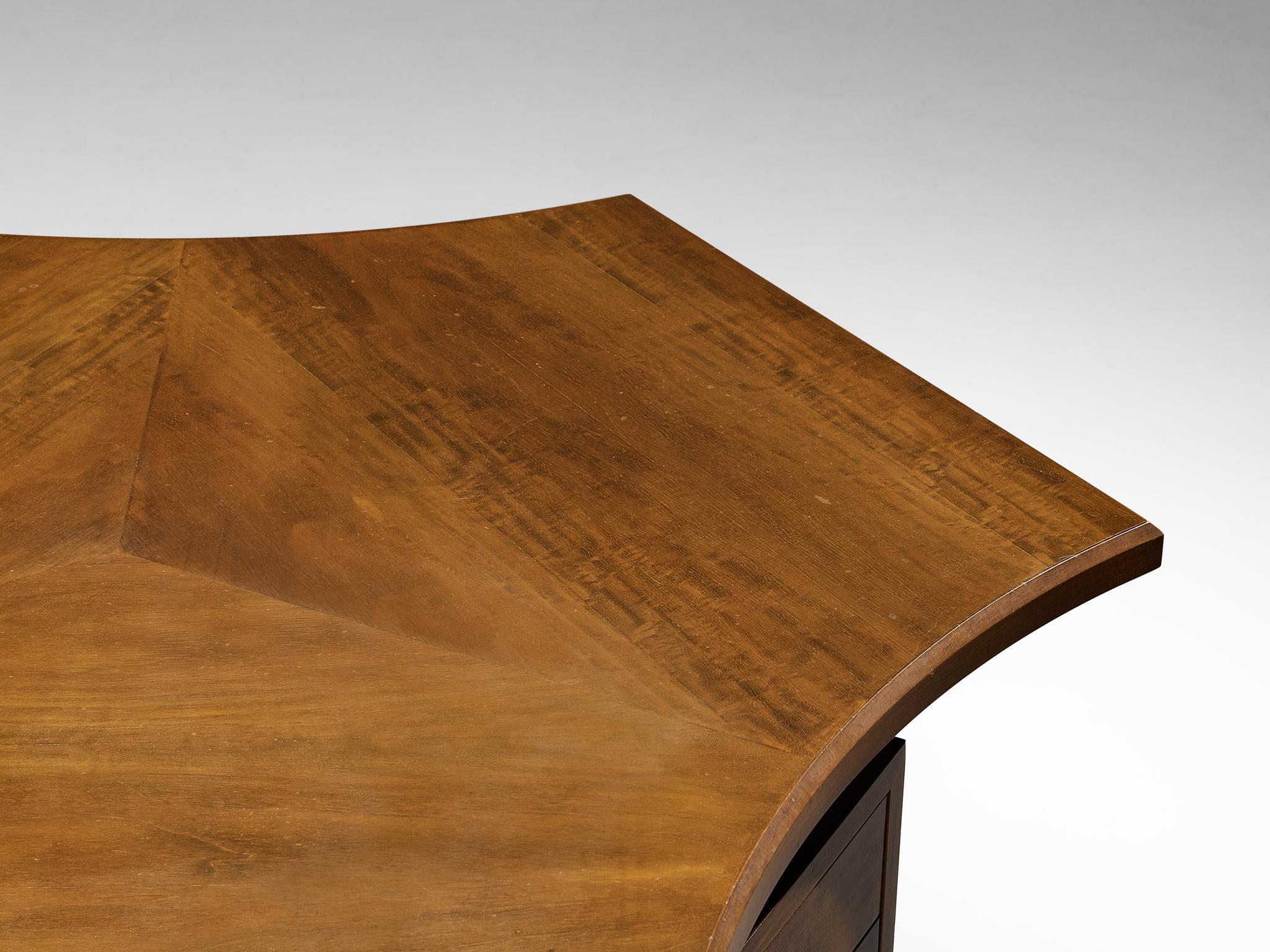French Art Deco Hexagonal Desk in Walnut For Sale at 1stDibs