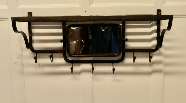 French Art Deco Iron Hat and Coat Rack with Shelf and Mirror, Pullman ...