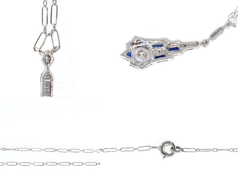 French Art Deco Lavaliere Diamond and Sapphire Drop White Gold Pendant ...