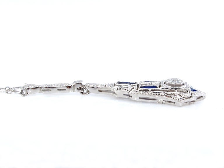 French Art Deco Lavaliere Diamond and Sapphire Drop White Gold Pendant ...
