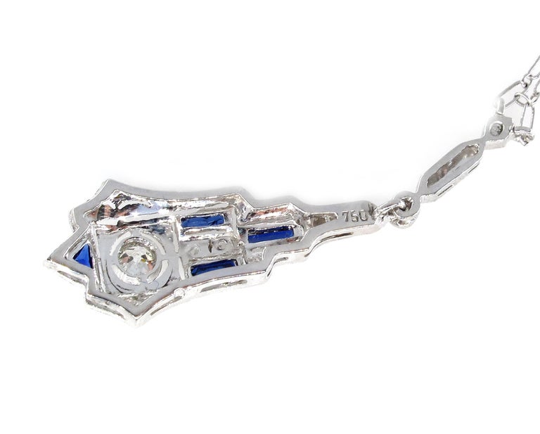 French Art Deco Lavaliere Diamond and Sapphire Drop White Gold Pendant ...