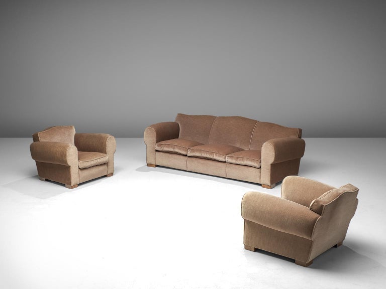 French Art Deco Lounge Set in Taupe Velvet by Maurice Rinck For Sale at ...