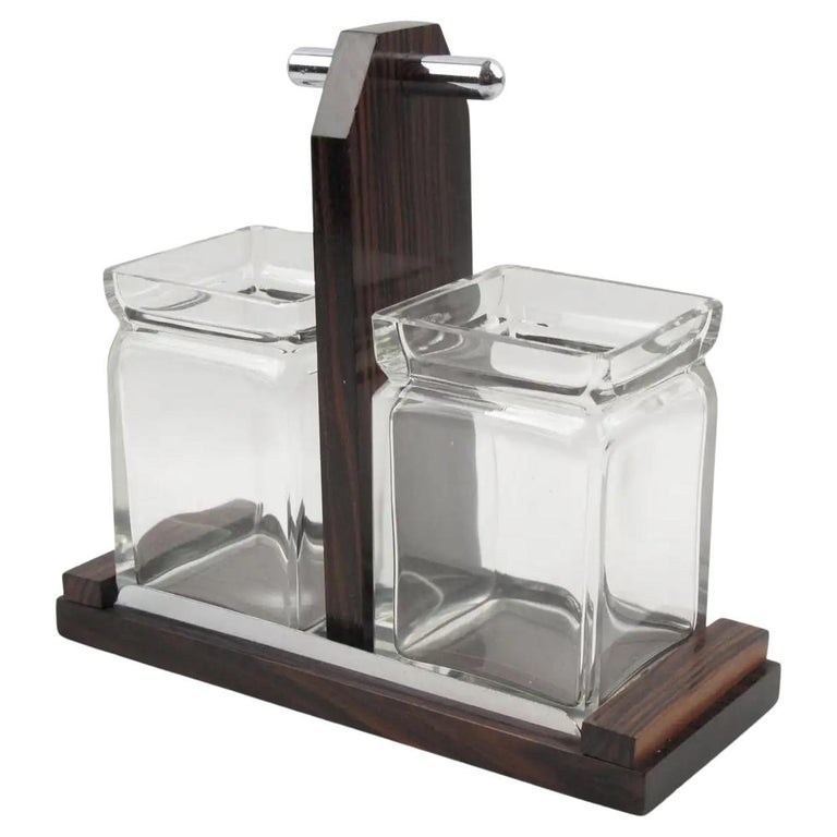 French Art Deco Macassar Wood and Crystal Condiment Jar Set For Sale at ...