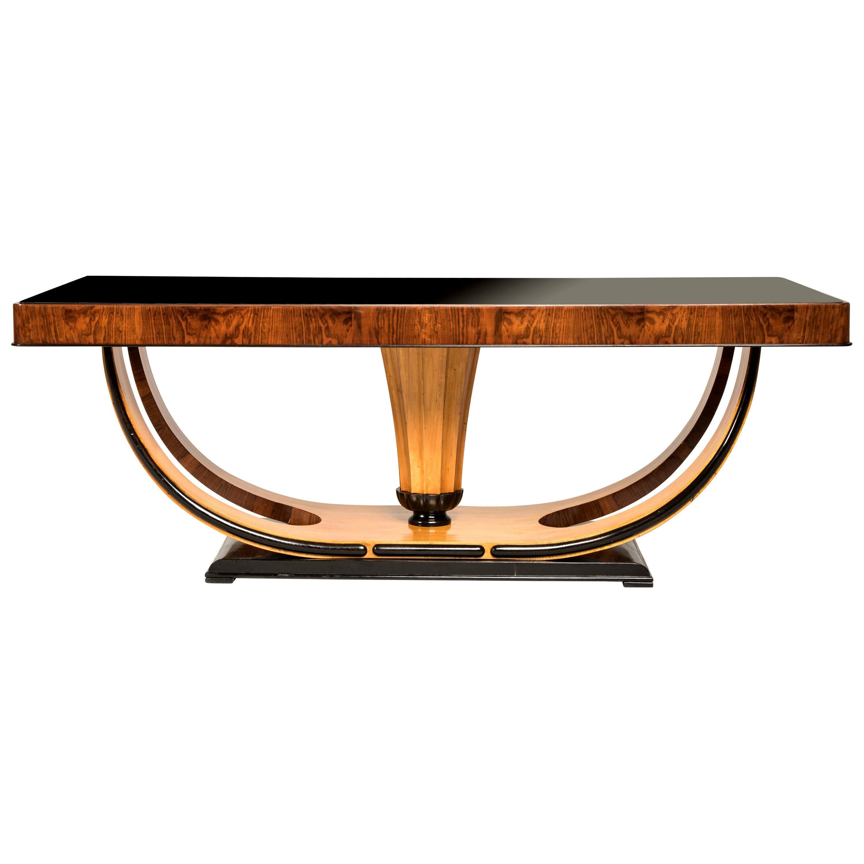 French Art Deco Mahogany Dining Central Leg Rectangular Table Black ...