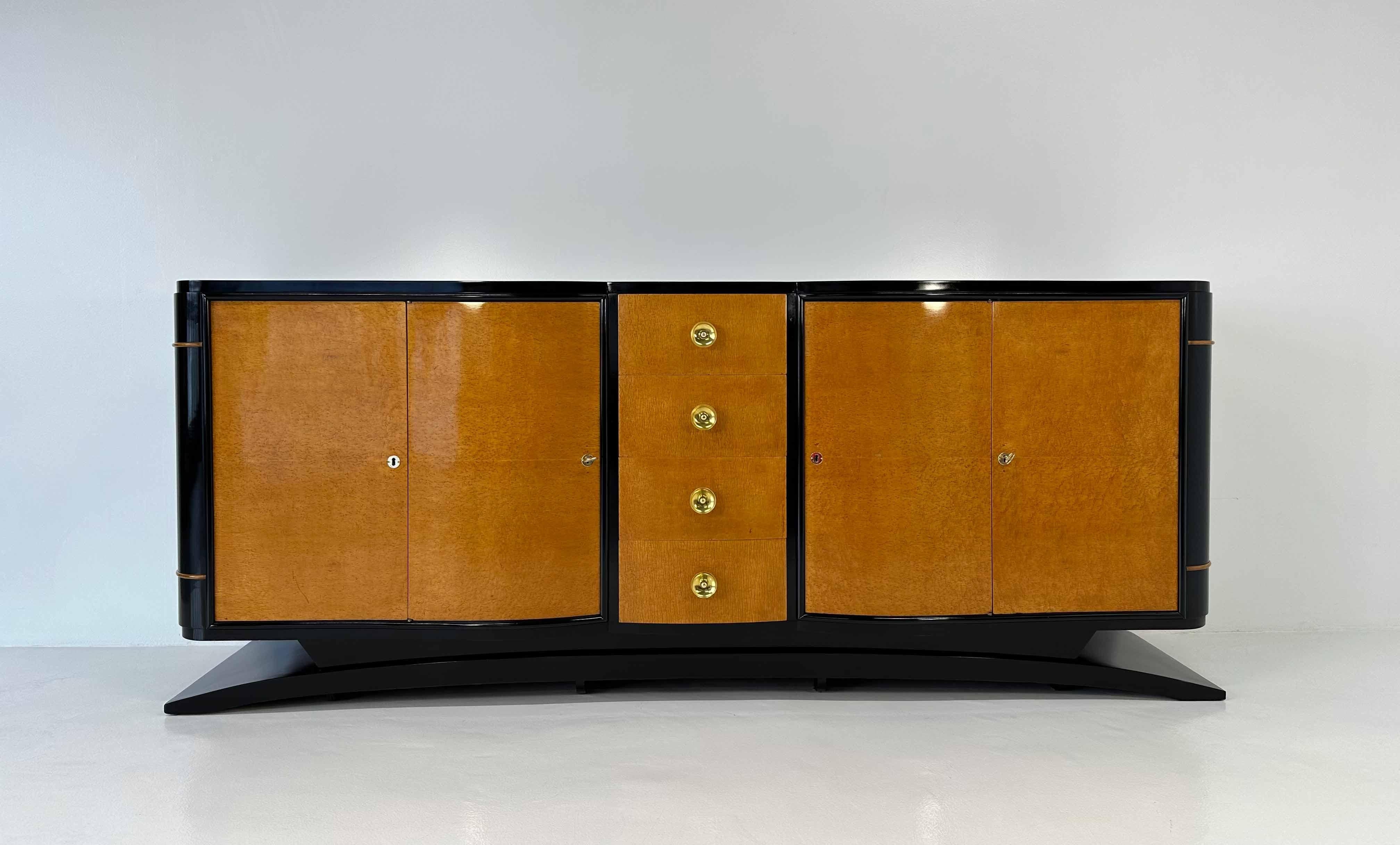 French Art Deco Maple Briar and Black Lacquered Sideboard, 1930s For ...